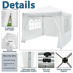 PHIKOOVA 10 x 10 ft Pop up Canopy Tent with 4 Sidewalls & 4 Sand Bags, Instant Folding Canopy Shelter with Elegant Church Window Outdoor Gazebo Easy Party Wedding Events Tent(White)