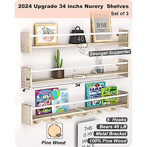 Bidami Book Shelf for Kids Rooms, Floating Book Shelves for Wall, 34 inch Nursery Book Shelves Set of 3 Great for Living Room, Kids Room,Bedroom.