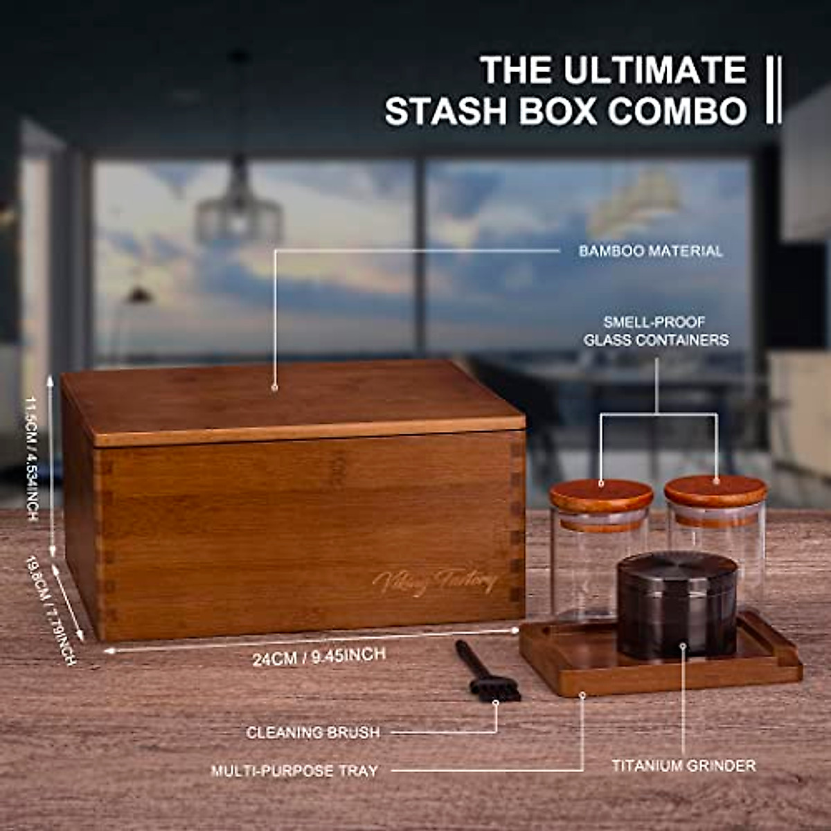 Viking Factory Large Bamboo Box Tray Set Decorative Box for Home Odour Proof Storage - Reversible Tray, Roll Kit and All Accessories