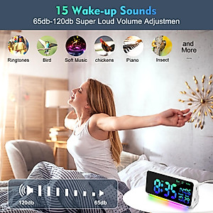 [120db Super Loud] Alarm Clocks for Bedrooms, 15 Wake Up Sounds, 7 Color Night Light, Dynamic RGB Color Changing, 0-100% Dimmer, Snooze, Large LED Display, Digital Clock for Heavy Sleepers Adults