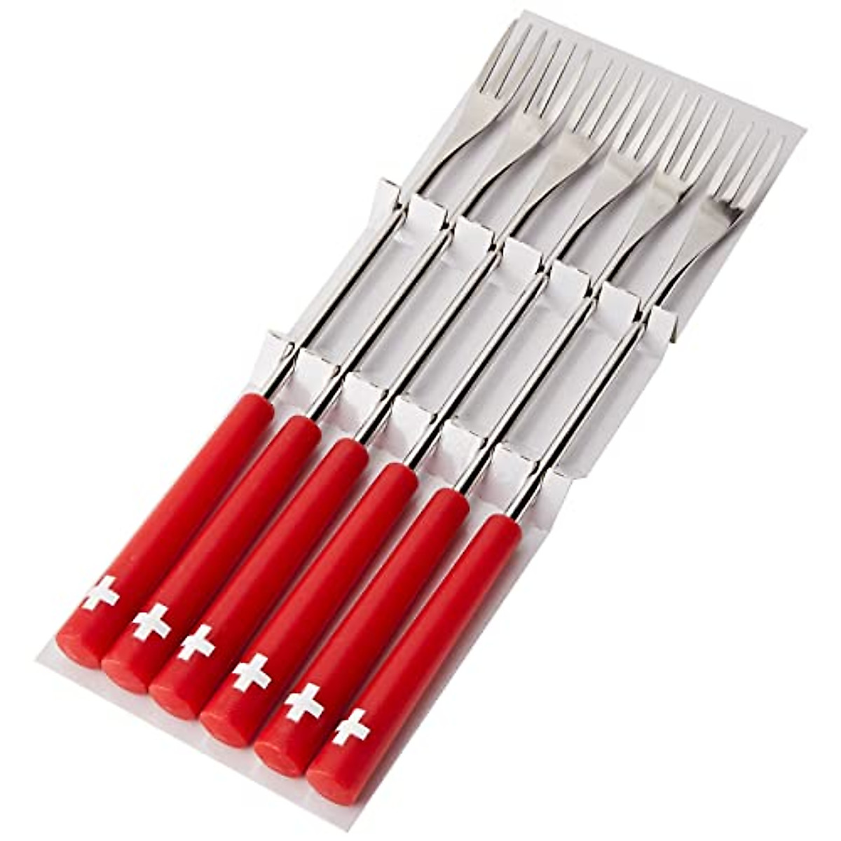 Kuhn Rikon Swiss Cross 6 Piece Cheese fondue Forks, Small, Silver/Red