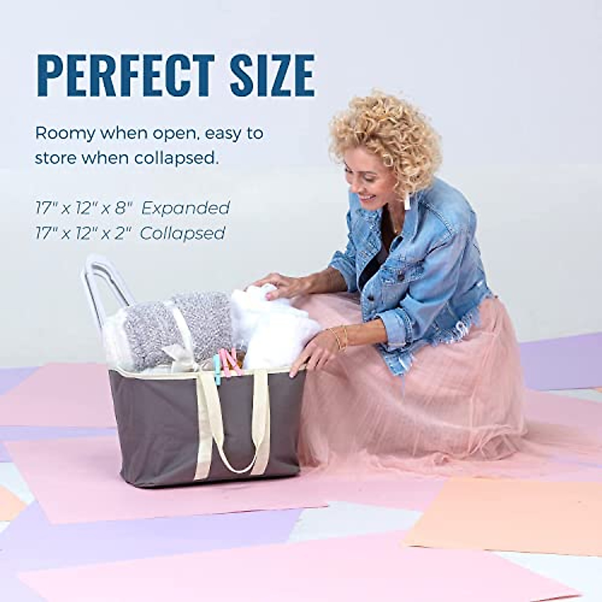 KITLIFE - Pop Up Laundry Tote –Collapsible Laundry Basket–Versatile Fabric Laundry Basket / Car Organizer / Grocery Bag, Navy