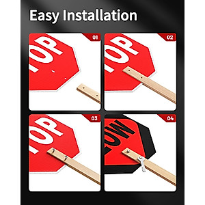 Stop Slow Sign, Double Sided Street Slow Warning Reflective Signs, 13x13in Octagon Rust Free Aluminum, with Bamboo Handle, UV Protected and Waterproof, Weather Resistant, Durable Ink, Easy to Mount