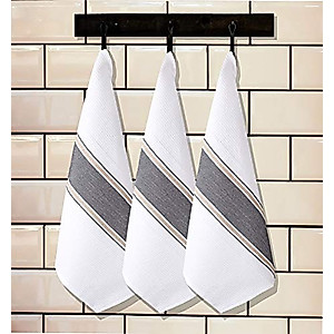 Goroly Home 6 Pack 100% Cotton Farmhouse Vintage Dish Towels Tea Towels Highly Absorbent Quick Dry Professional Grade with Hanging Loop - Twill Waffle - 18x28 Inch - Charcoal