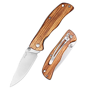 Folding Pocket Knife with Liner lock Stainless Blade Brown Wood Handle with Belt Clip Diamond Sharpening Stone Folding Knife Sharpener Garden Tools