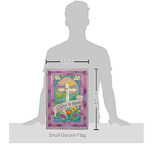 Breeze Decor Christ is Risen Garden Spring Easter Egg Bunny Chicks Cross Religious Christian Rejoice Tulip Decorative Gift House Banner Double Sided, Thick Fabric, Small Flag Only