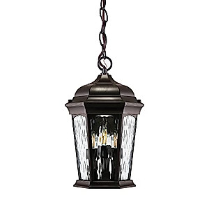 Euri Lighting EHL-130W-MD, Flickering Flame Hanging Lantern, Water Glass, with Integrated Security Light (3000K), Wall Switch Selectable Function, Water Glass, Oil Rubbed Bronze Housing