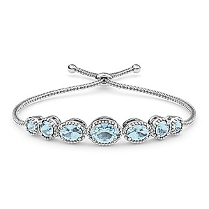 SHOP LC DELIVERING JOY Sky Blue Topaz Bolo Strand Tassel November Birthstone Bracelet Bangle Birthday Gifts for Women Adjustable