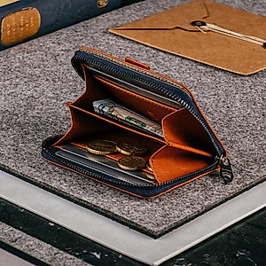 Vaultskin MAYFAIR Slim Minimalist Zipper Wallet, Leather Card Holder with Coin Compartment, Card Sleeves, Small Pouch for Men and Women (Cognac)