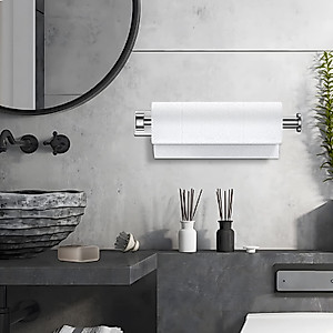 Paper Towel Holder - MUNNAR Stainless Steel Paper Towel Holder, Under Cabinet Paper Towel Rack, Self Adhesive or Drilling, Wall Mount Towel Paper Holder for Kitchen Sink Bathroom, with 4 Hooks