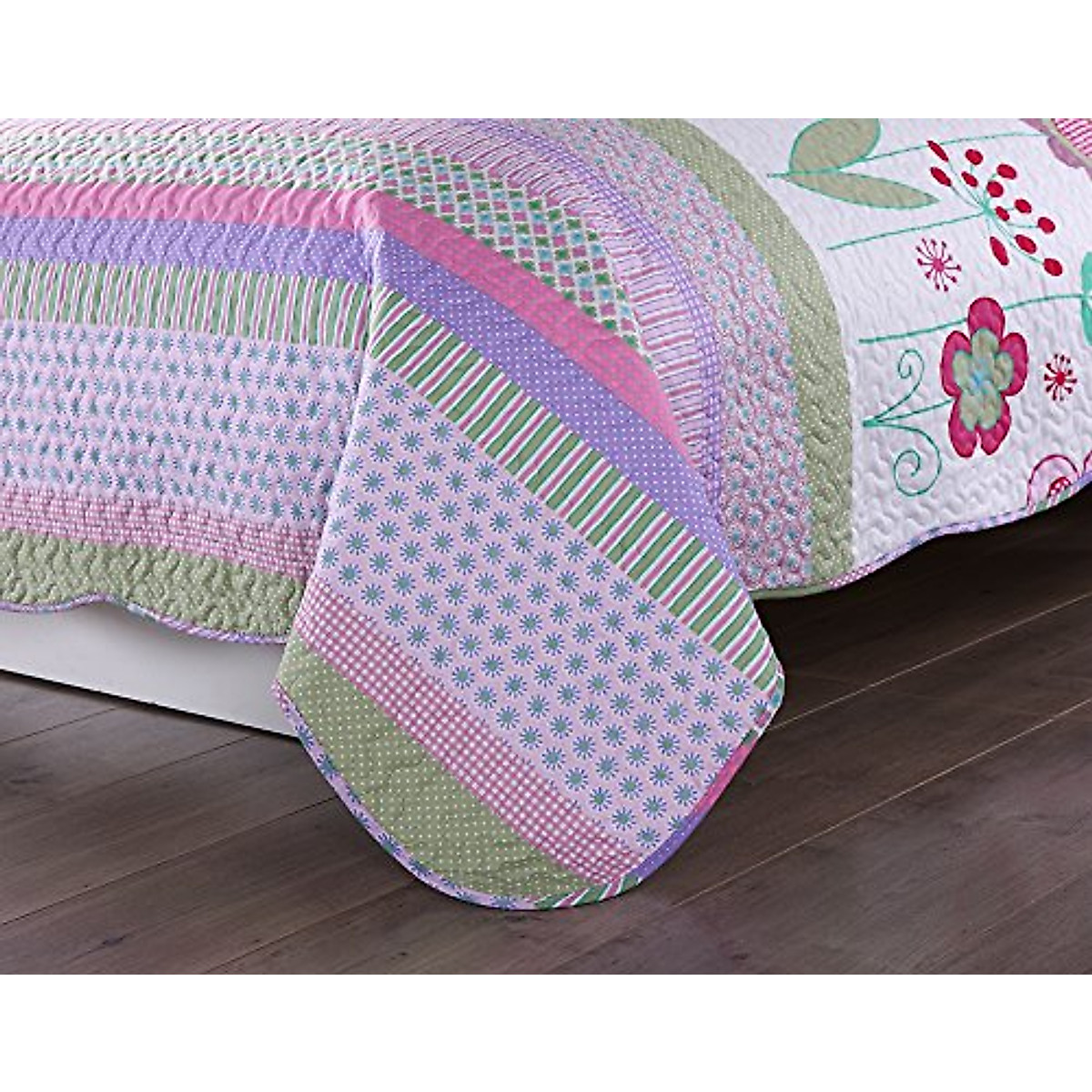 MarCielo 2 Piece Kids Bedspread Quilts Set Throw Blanket for Teens Girls Bed Printed Bedding Coverlet, Twin Size, Purple Floral Striped (Twin)