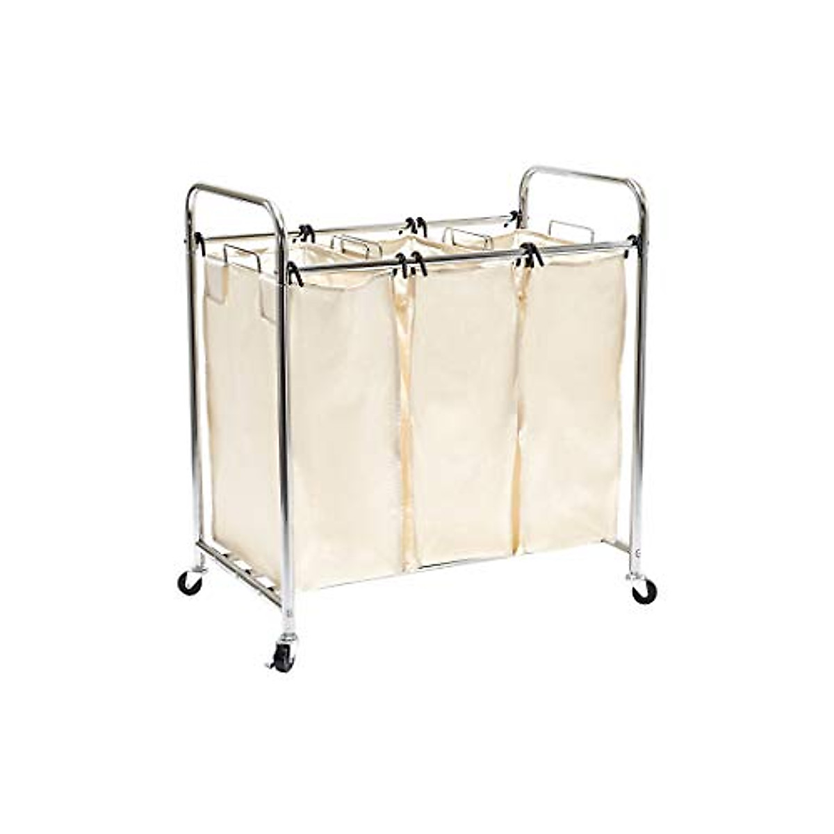 Seville Classics Laundry Hamper Sorter Cart Mobile Premium 3-Bag Heavy-Duty, Chrome