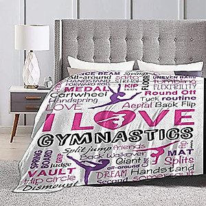 I Love Gymnastics Blankets and Throws,Cool Gymnastics Gifts for Girls Women,Flexibility Sport Fleece Plush Blanket,Ultra Soft Cozy Fuzzy Sofa Flannel Blanket - Hot Purple Pink, 50"x40"