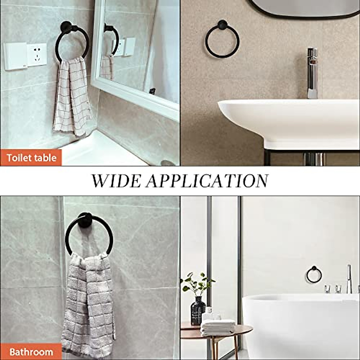 Black Towel Ring，Hand Towel Holder for Bathroom Wall Mounted，Bathroom Towel Holder,Bathroom Towel-Racks,Bathroom Hardware Simple Round Towel Hanger SUS 304 Stainless Steel (Black)