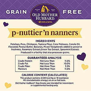 Old Mother Hubbard by Wellness Classic P-Nuttier 'N Nanners Grain Free Natural Dog Treats, Crunchy Oven-Baked Biscuits, Ideal for Training, Mini-Size, 16 ounce bag