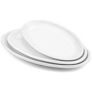 Foraineam Set of 3 Sizes Porcelain Oval Serving Platters White Dinner Plates Serving Dishes for Party, Dessert, Sushi, Fish
