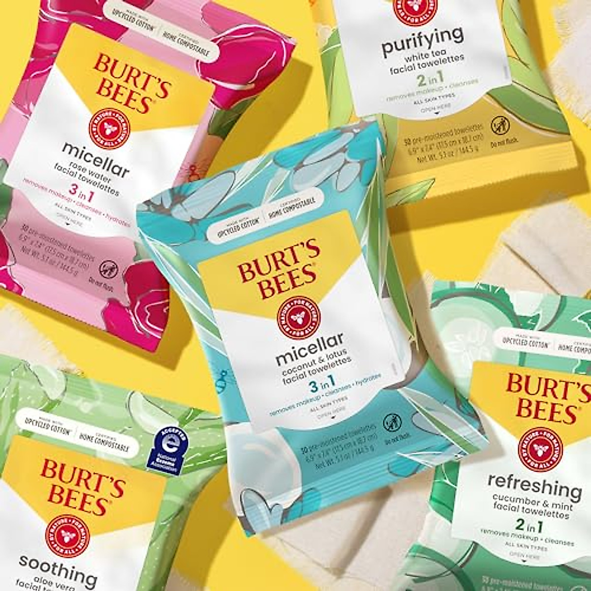 Burt's Bees Micellar Facial Towelettes With Coconut and Lotus, Pre-Moistened Towelettes for All Skin Types, 99.5 Percent Natural Origin Skin Care, 30 ct. Package