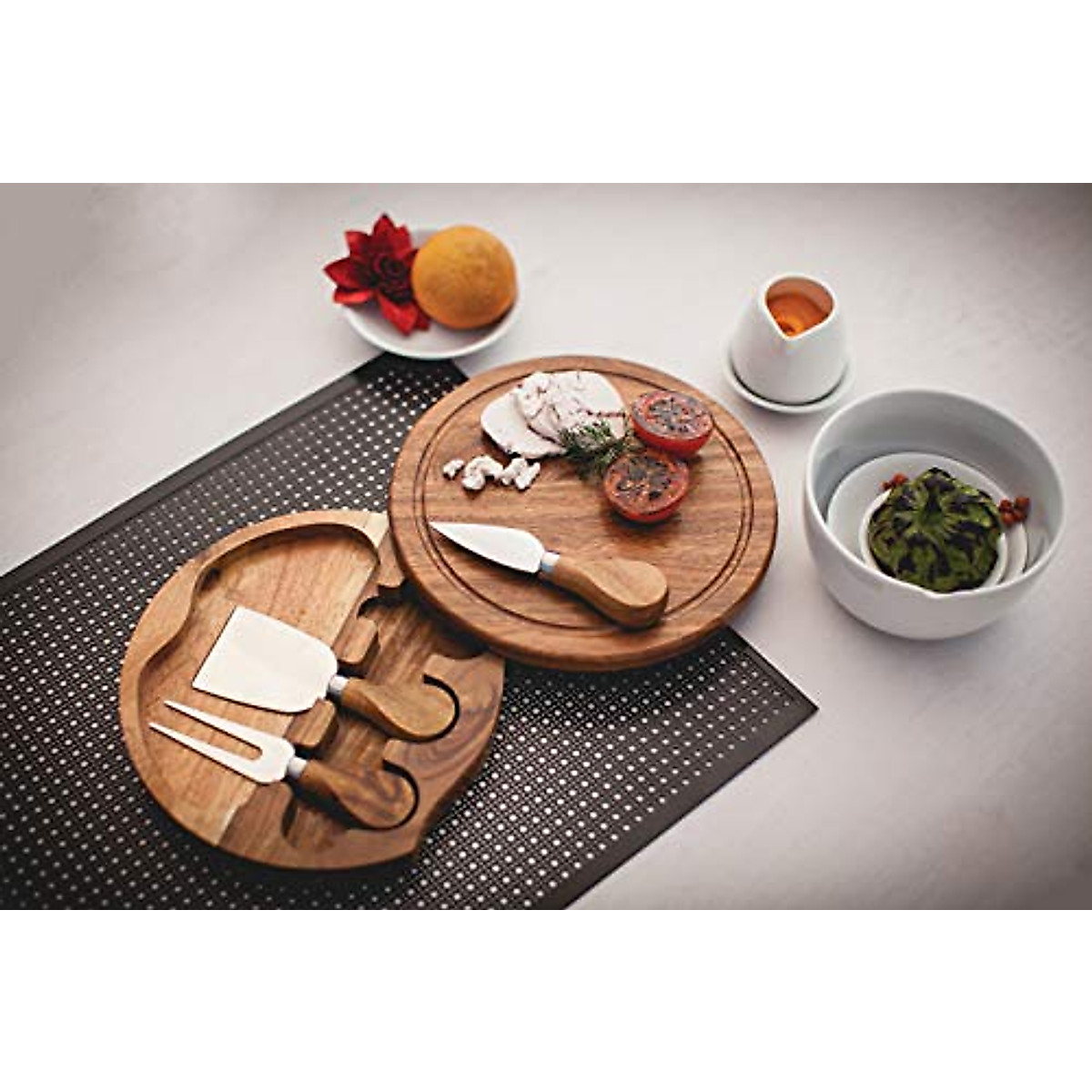TOSCANA - a Picnic Time brand Acacia Brie Cheese Board and Knife Set - Charcuterie Board Set - Wood Cutting Board, (Acacia Wood) 7.5 Inches
