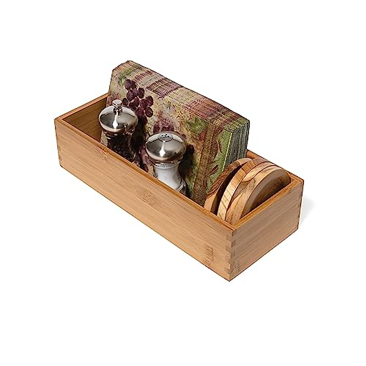 Lipper International Bamboo Utensil Holder Storage Box for Cooking Tools, Makeup, or Office Supplies, 5" x 12" x 3"