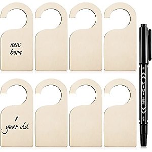 Blank Clothing Rack Divider Wooden Closet Size Divider Baby Closet Blank Organizers hanger separators Hanging Closet Dividers with Marker Pen for Home Nursery Baby Clothes (25 Pieces)