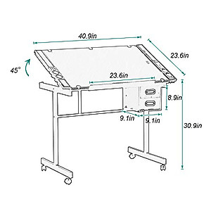 SogesGame Rolling Glass Desk Height Adjustable Drafting Table Painting Table Drawing Table Art Craft Desk Artist Desk Tilting Tabletop Sketching Desk with Drawers Black