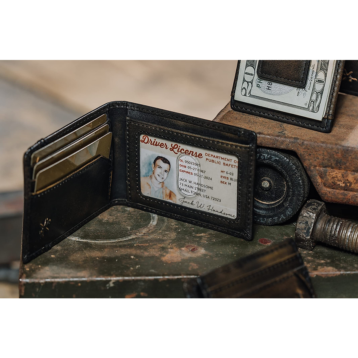 HoJ Co. SKULL Bifold Front Pocket Wallet | Biker Money Clip Wallet | Strong Magnetic Clip | Bifold with Money Clip | Slim Wallet