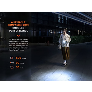 Fenix E03R v2.0 Keychain Flashlight, Grey, 500 Lumen Bright USB-C Rechargeable EDC with Red LED and Lumentac Organizer (Grey)