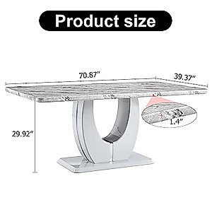 71" Marble Dining Table for 6-8 People,71" Kitchen Table with Imitation Marble Grain MDF Table Top & U-Shaped Supports & Grey Wooden Base Modern Dining Room Table Grey Dining Table