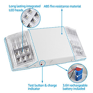 TORCHSTAR LED Emergency Lighting, Commercial Emergency Lights with Battery Backup, UL Listed, Two Heads, AC 120/277V, Hardwired Emergency Exit Light Fixture for Business, Home Power Failure, Pack of 4