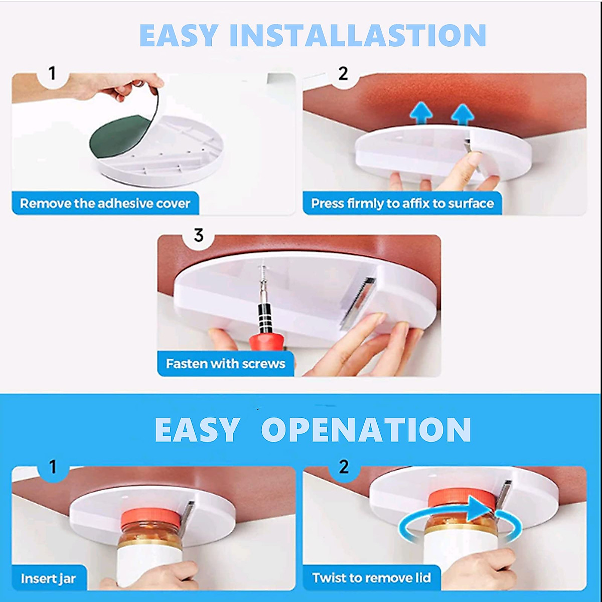 Under Cabinet Jar Opener,Opens Any Size Jar - Effortless Jar Opener,Great for Seniors & Weak ands or Arthritic Hands