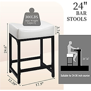 FLYZC Off White Counter Height Bar Stools Set of 2, 24" White Bar Stools for Kitchen Counter with Saddle Cushion, Modern Backless Barstools Counter Stools Island Chair for Bar Kitchen