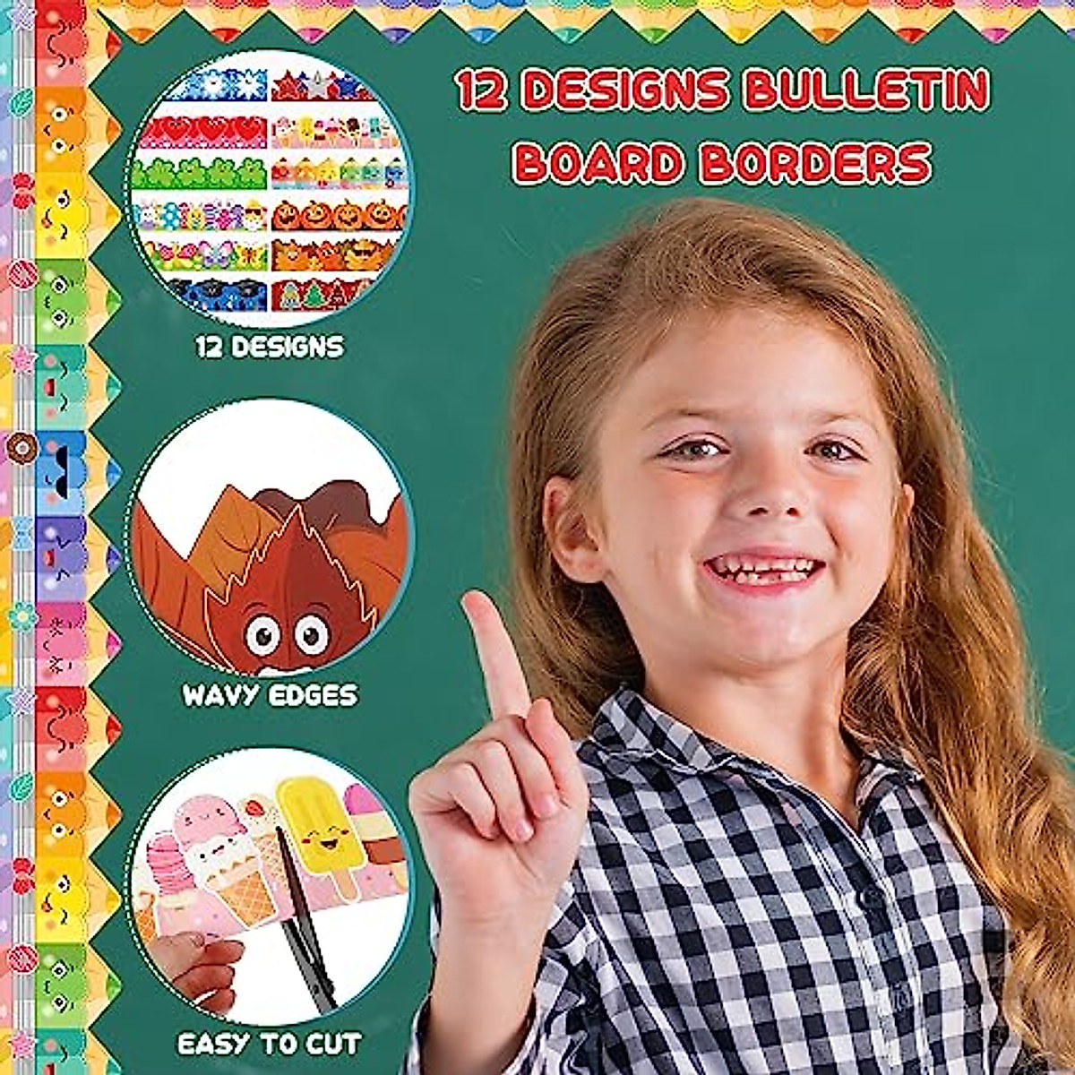 PerKoop 12 Rolls 393.7 ft Christmas Bulletin Board Border Decorative Winter Border Trim Seasonal Holiday Monthly Classroom Blackboard for Spring Summer Fall Winter Halloween School Door Windows