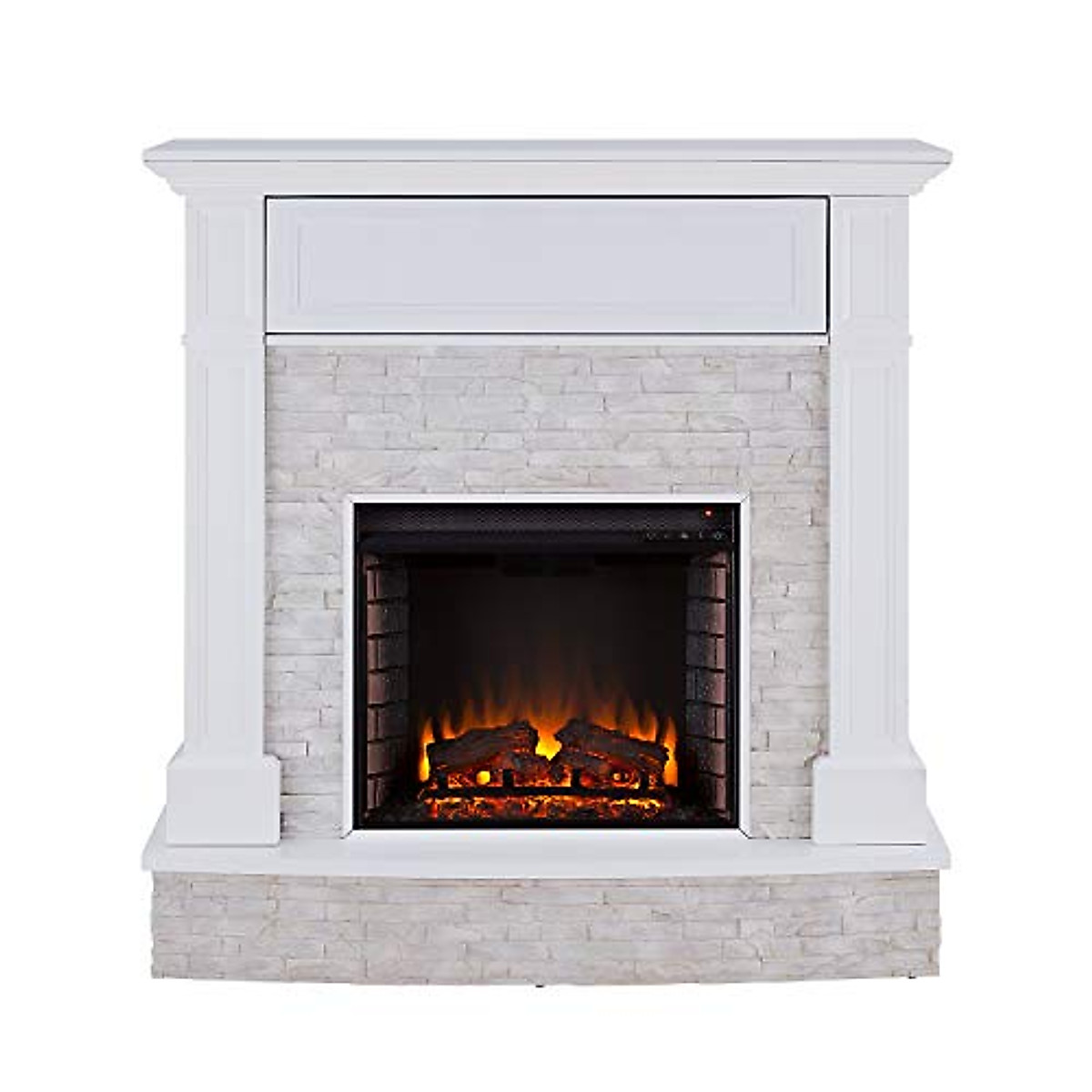 SEI Furniture Jacksdale Faux Stone Accent Electric Hidden Media Shelf Fireplace, White