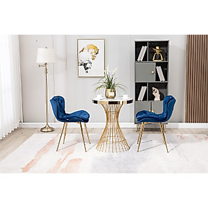 LifeSky Modern Dining Chair Set - Velvet Upholstered Dining Chairs Set of 2 - Accent Chairs Set with Gold Metal Legs for Dining Room Navy
