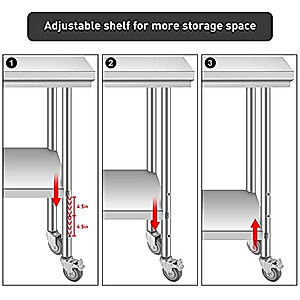 Commercial Work Table, 36" x 24" Stainless Steel Work Table with Wheels Heavy Duty Table for Restaurant Home and Hotel