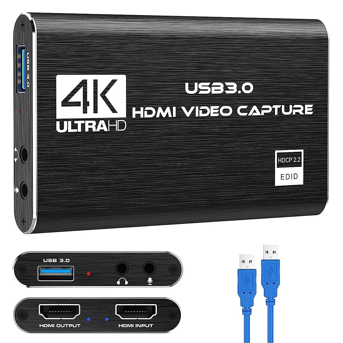 Wiistar USB Video Capture Card 1080P60FPS HDMI to USB 3.0 Audio Video Capture Device with 3.5mm Audio Out and MIC Support HDMI Loopout Game Recorder for PS4 Live Streaming