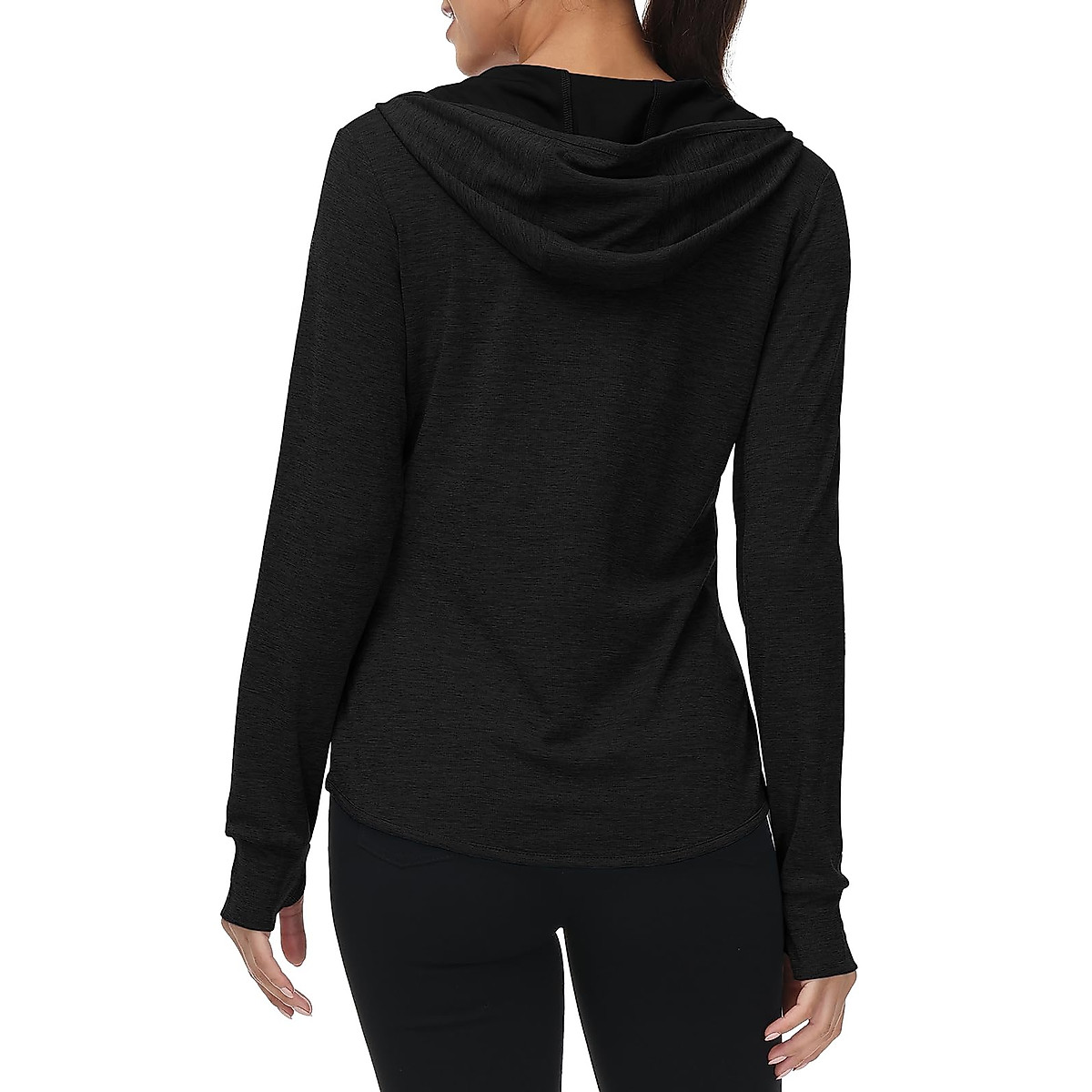 Rdruko Women's Zip Up Hoodie Light Active Jacket UPF 50+ Hiking Outdoor Sun Shirts(Black, US L)