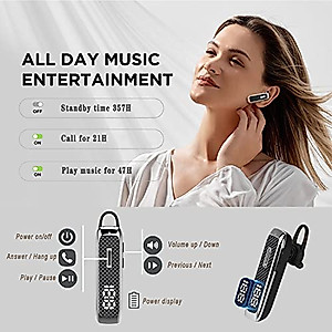 HZDJS Bleutooth earpiece Bluetooth earpiece for Cell Phone Bluetooth Headset with Ear Hook Digital Display Style Bluetooth v5.2 for Business/Office/Dviring/Sporting, Black