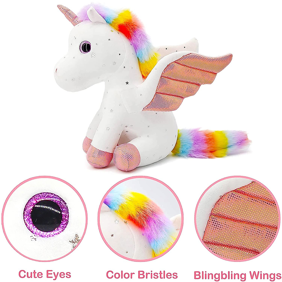 Locmetur Unicorn Stuffed Animal 12 inch Cuddly Plush Toys Girls Gifts with Rainbow Fur Shinning Wings Adorable Toddler Room Decor Gift for Birthday Valentines or Graduation