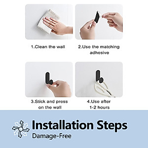 DueHoppee 12 Pack Plastic Adhesive Hooks,Damage Free Hooks Holder,Key Holder,Cute Simple Hooks,Black Decorative Wall Hooks for Hanging Hat Cup Glass Headset Towel(J-Shaped)