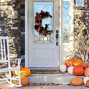 Pacoco Halloween Wreaths Decor with Lights for Front Door, 13.77" Halloween Moon Wreath with Black Cat Wood Wreath Halloween Wreath Horror Decorations for Home Party Window Wall Indoor Outdoor (03)