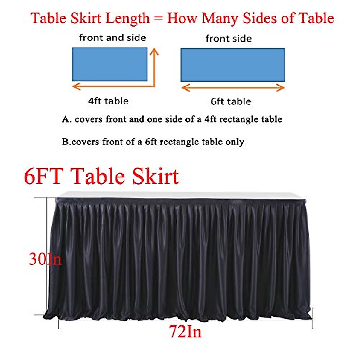 PARTISKY Black Polyester Table Skirt for Rectangle Tables 6ft, Wrinkle Resistant Pleated Ruffle Table Cloth for Banquet Wedding Trade Baby Shower Display Gift Dining Table