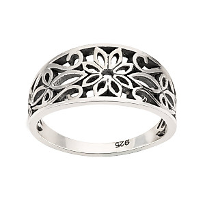CloseoutWarehouse 925 Sterling Silver Antique Filigree Design Floral Ring Size 14