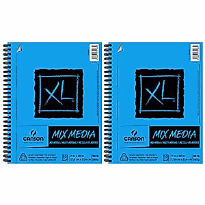 Canson XL Series Mix Media Paper Pad, Heavyweight, Fine Texture, Heavy Sizing for Wet and Dry Media, Side Wire Bound, 98 Pound, 7 x 10 Inch, 60 Sheets - 100510926 (7" x 10" 2 Pack)