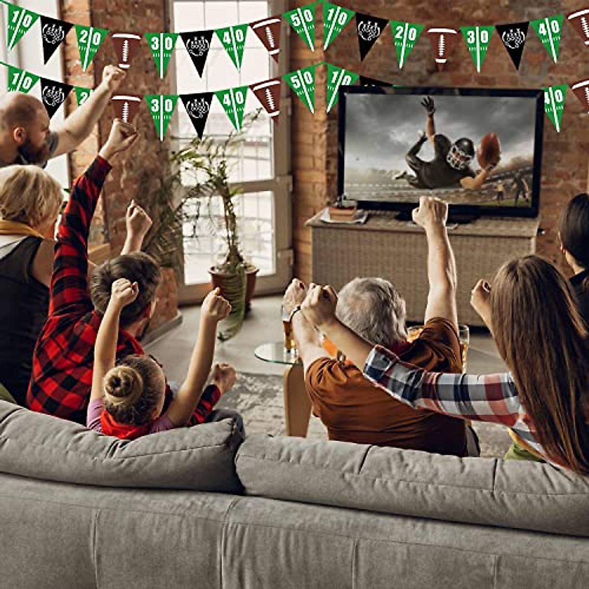 Doumeny 4 Pack Football Pennant Banner American Football Paper String Flag Sports Theme Party Banner Superbowl Paper Triangle Flag Game Day Paper Banner for Birthday Baby Shower Sport Club Party Decor