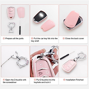 Pangpai Pink Key Fob Cover for Honda, Soft TPU Key Case Protection with Bling Keychain Fit for Honda Accord Civic CRV Pilot Odyssey Smart Key Holder