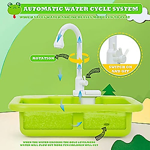 EAPURA Kids Kitchen Sink Toy Set, 47PCS Kitchen Sink Toy with Upgraded Electric Faucet, Frog Swimming Pool Floating Fishing Toy, Children's Role-Playing Dishwasher Toy.