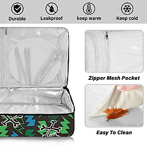 NFMILI Casserole Carrier for Hot Cold Cute Skull Lightening Print, Insulated Food Delivery Bag Reusable Warmer Carrier Bag with Inner Pocket Aesthetic Print 15.75×11.81×3.94 inch