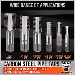 HORUSDY 6-Piece NPT Pipe Tap Set, Sizes Includes 1/8", 1/4", 3/8", 1/2", 3/4" and 1"