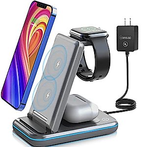 Wireless Charging Station - TYCRALI 3 in 1 Wireless Charger for Multiple Devices Apple, Foldable Charger Stand Designed for iPhone 14/13/12/Pro/Max, AirPods, iWatch, Ideal Gift for Men